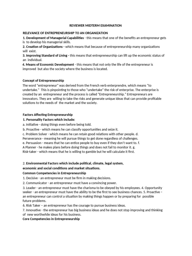 Entrep Reviewer Midterm Examination | PDF | Entrepreneurship | Business