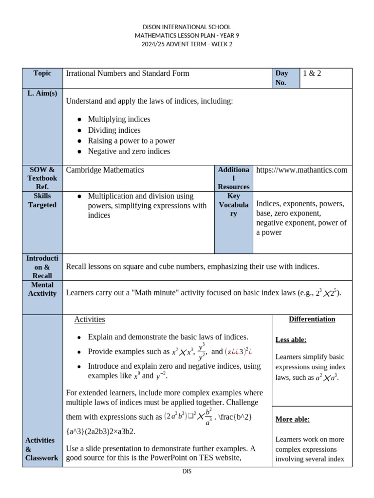 Maths - LP - Y9 - Ad - 24-25 - Week 2 | PDF