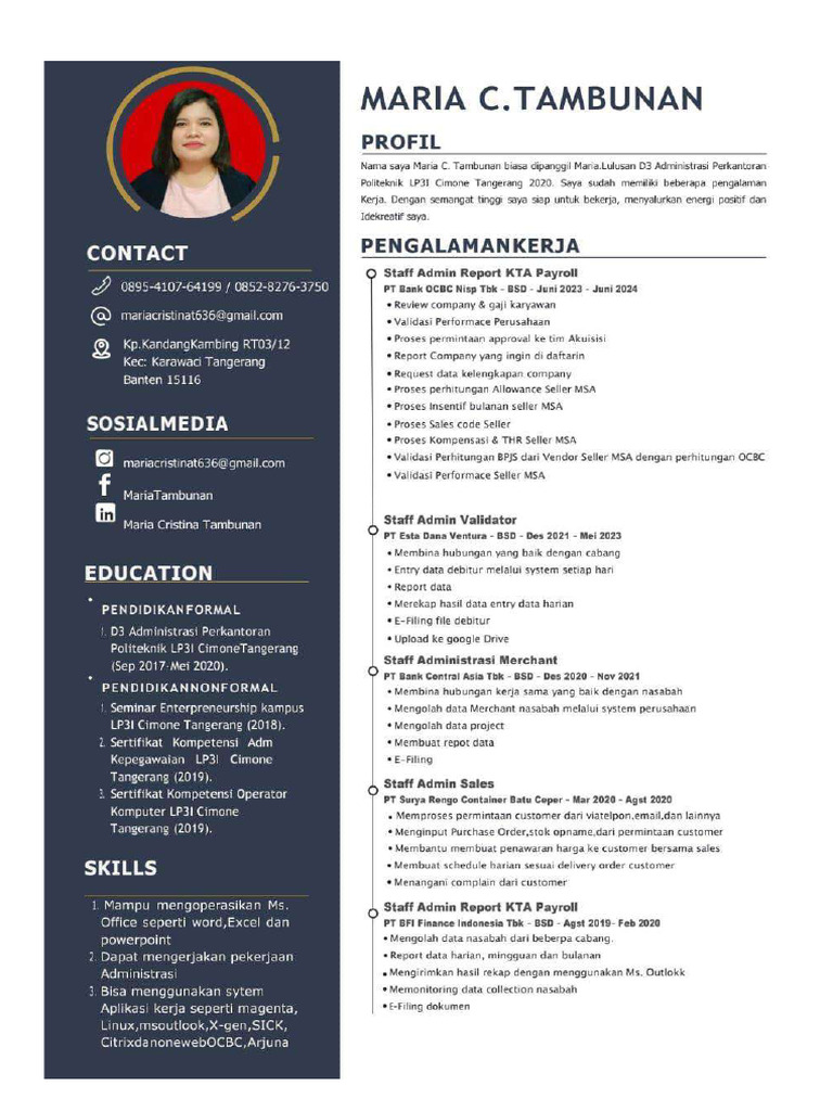 CV - Maria C. Tambunan 2024 Terupdate | PDF