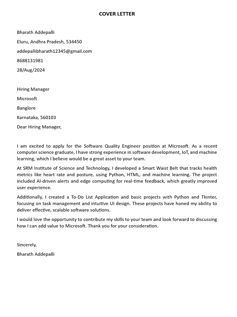 COVER LETTER Microsoft | PDF