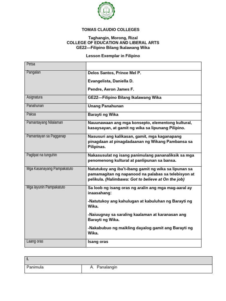 Lesson Plan Filipino | PDF
