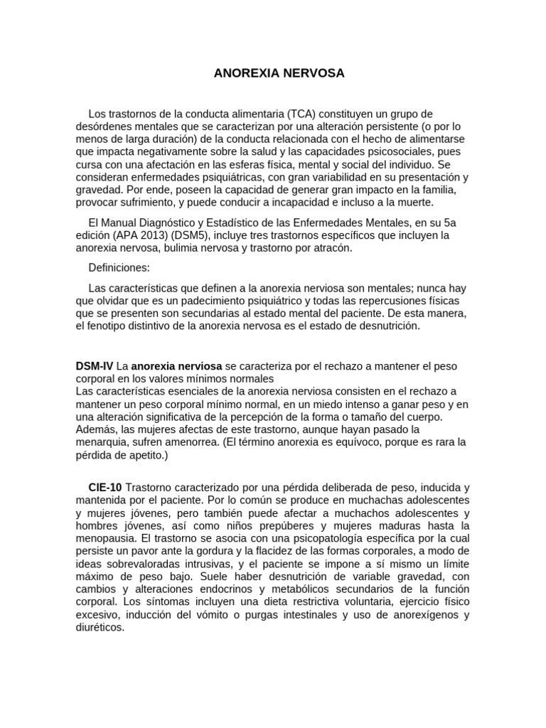 ANOREXIA NERVOSA Psiquiatría | PDF | Desorden alimenticio | Anorexia ...