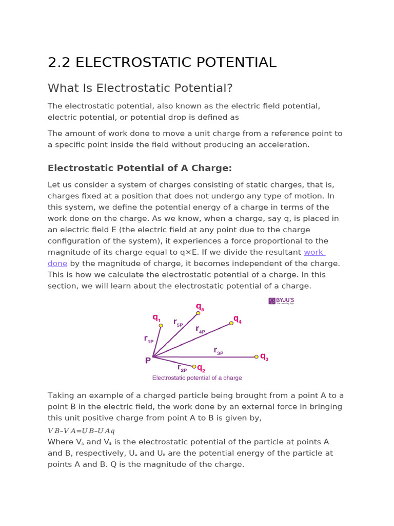 What Is Electrostatic Potential? | PDF