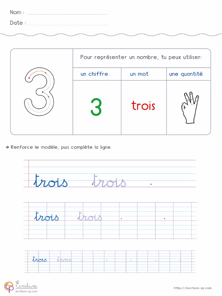 3 Ecriture CP Ecrire Les Nombres en Lettres Trois | PDF