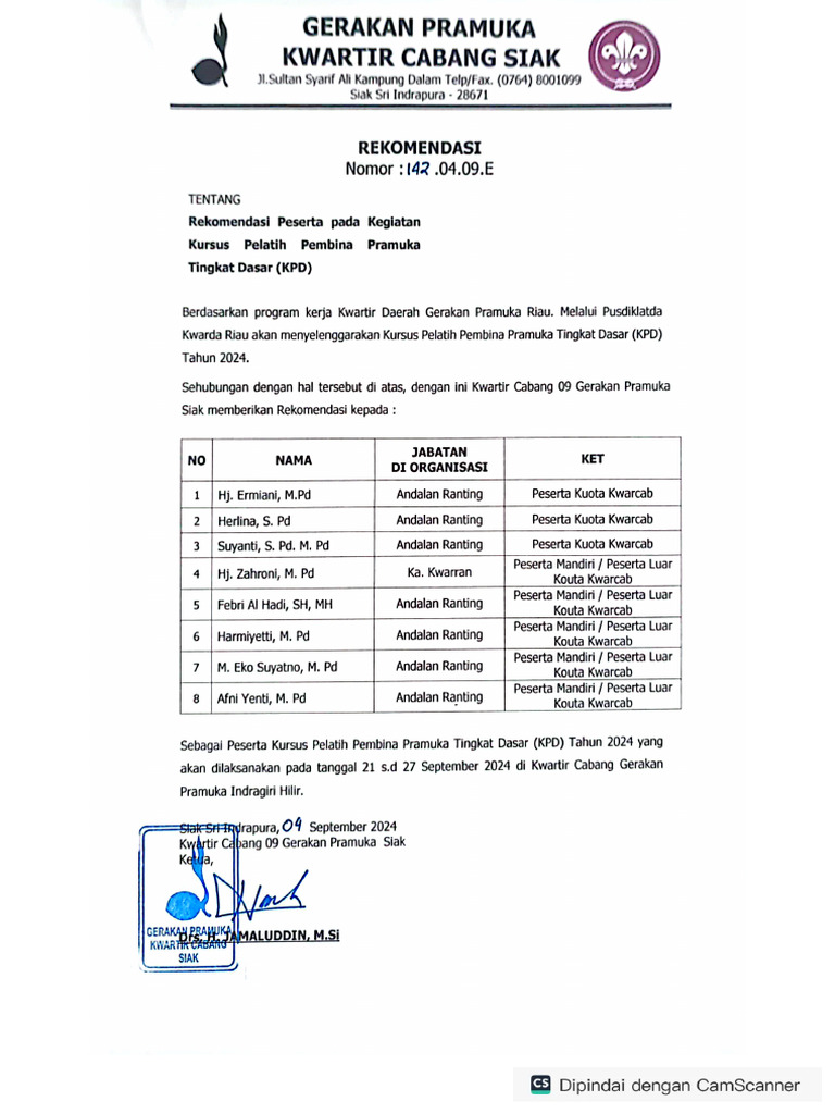 Surat Rekomendasi Kpd 2024 | PDF