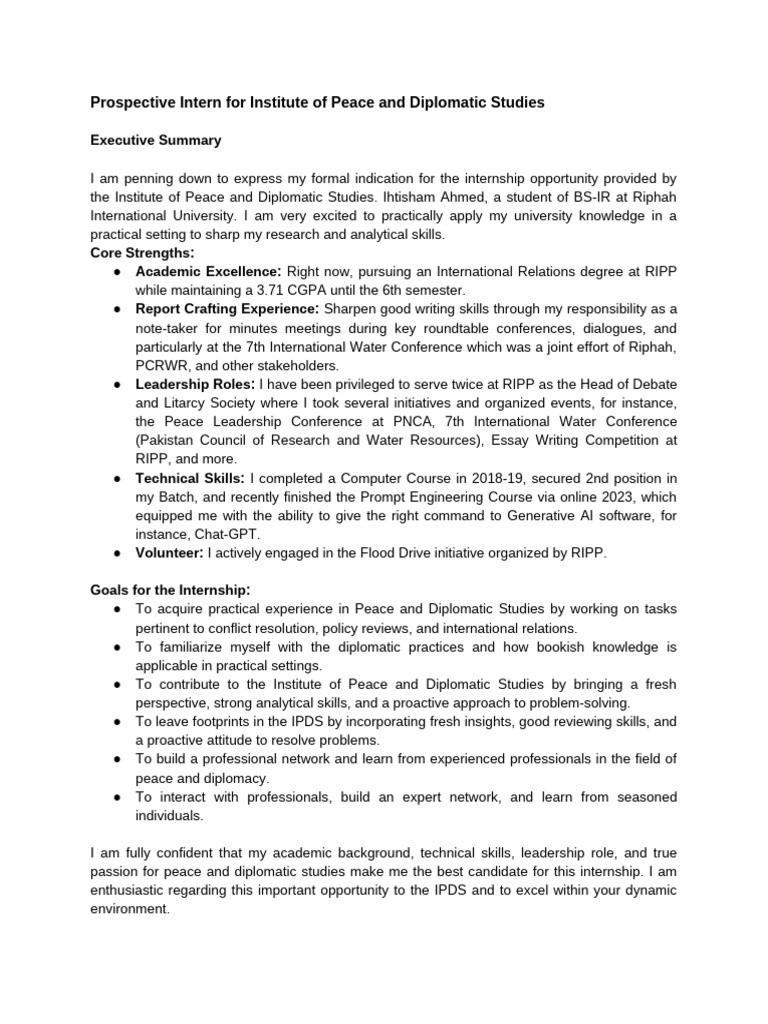 Prospective Intern For IPDS | PDF