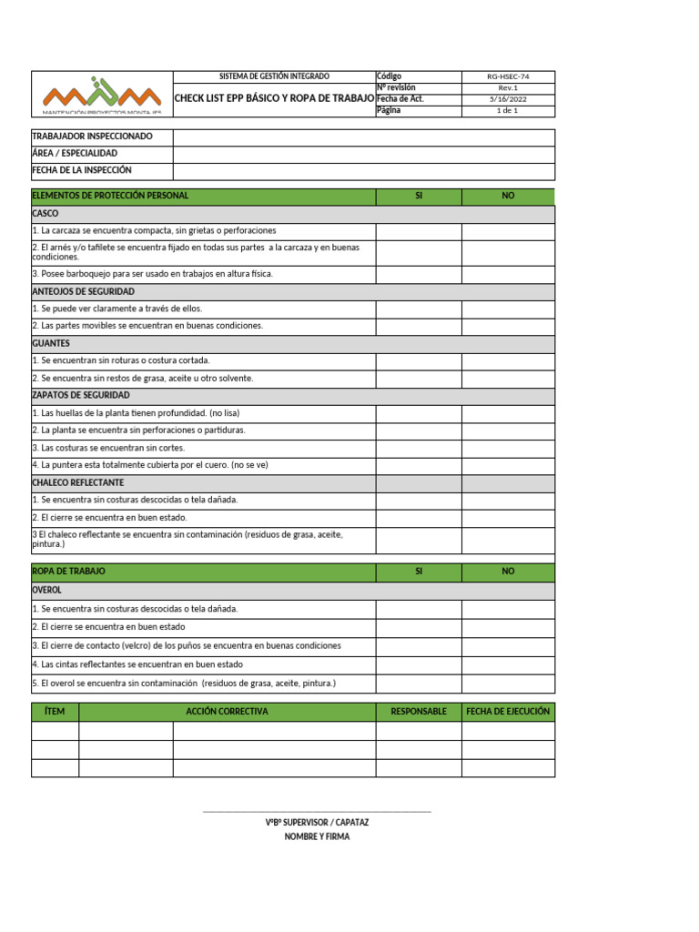 Rg-hsec-74 Check List Epp Básico y Ropa de Trabajo | PDF