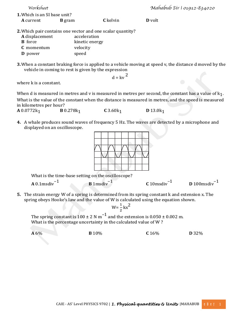 WS Physical Quantities & Units WM | PDF