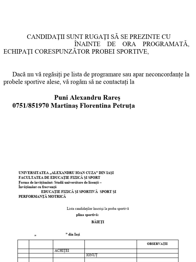 Efs SPM Programare Probe Sportive | PDF