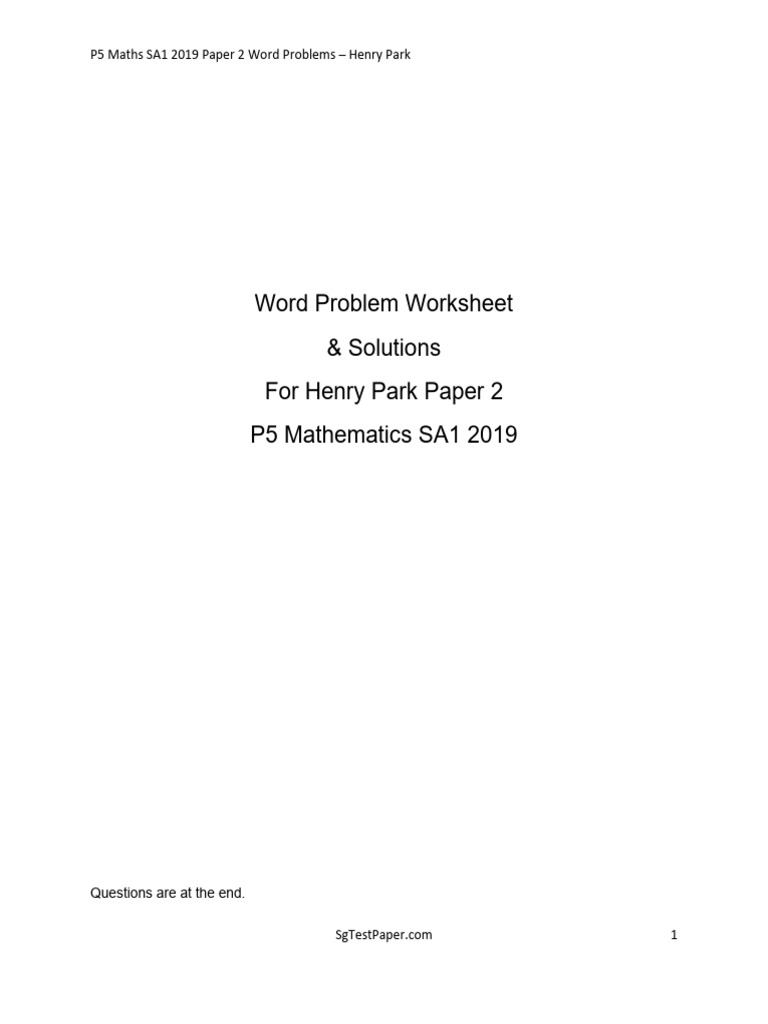 P5 Maths SA1 2019 Worked Solutions Henry Park | PDF | Elementary Mathematics | Numbers