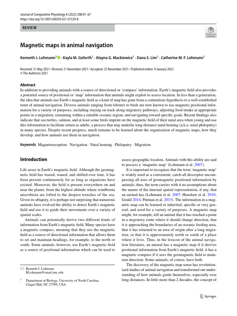 Sea Turtle Magnetic Field - s00359-021-01529-8 | PDF