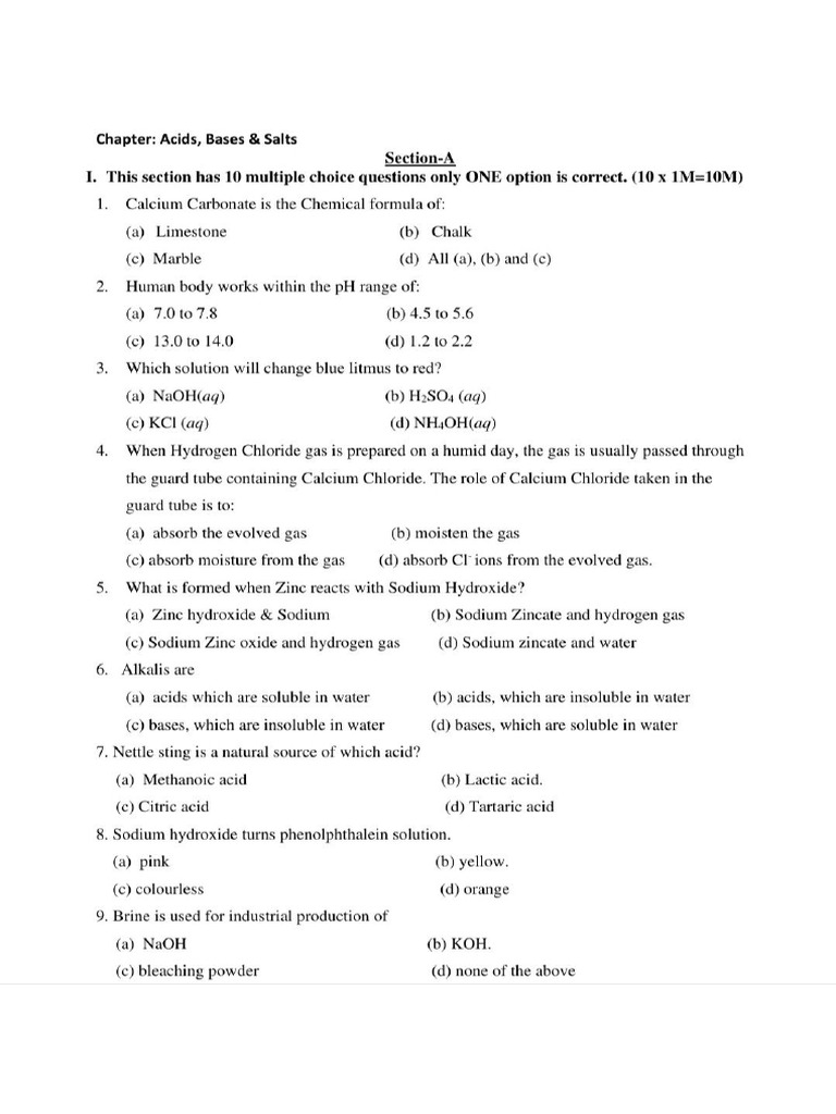 Acids Bases and Salts Worksheet 1 | PDF