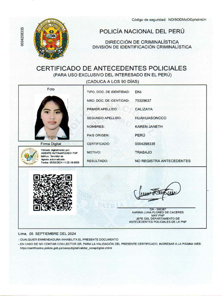 Agente Sereno CAS 004-2024 Karen Janeth Calizaya Huahuasoncco | PDF