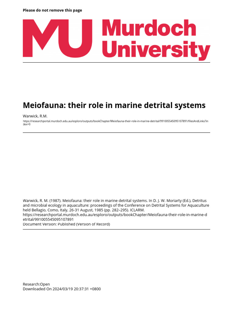 Meiofauna in Marine Detrital Systems | PDF | Food Web | Nematode