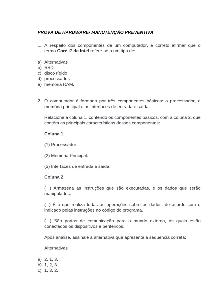 Prova de Hardware - Clarissa | PDF