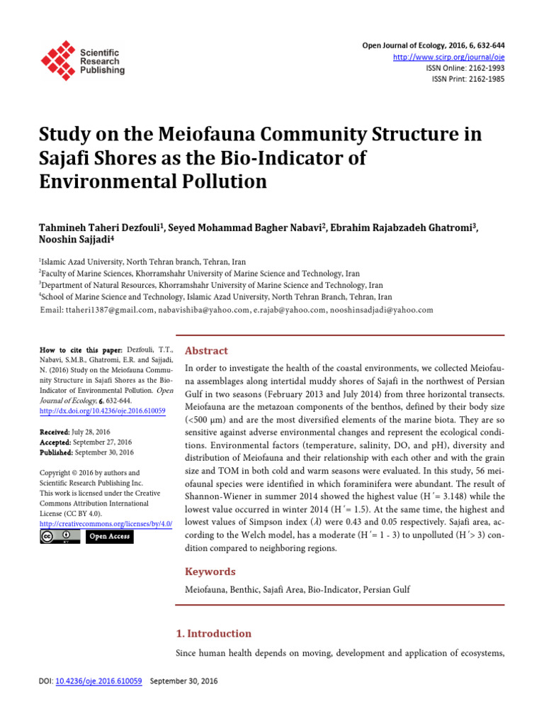 Meiofauna as Pollution Bio-Indicator | PDF | Oceans | Benthic Zone