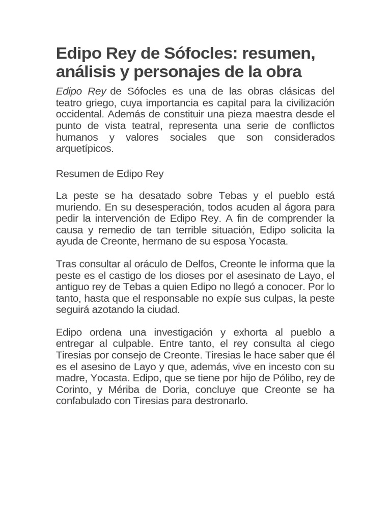 Edipo Rey de Sófocles | PDF