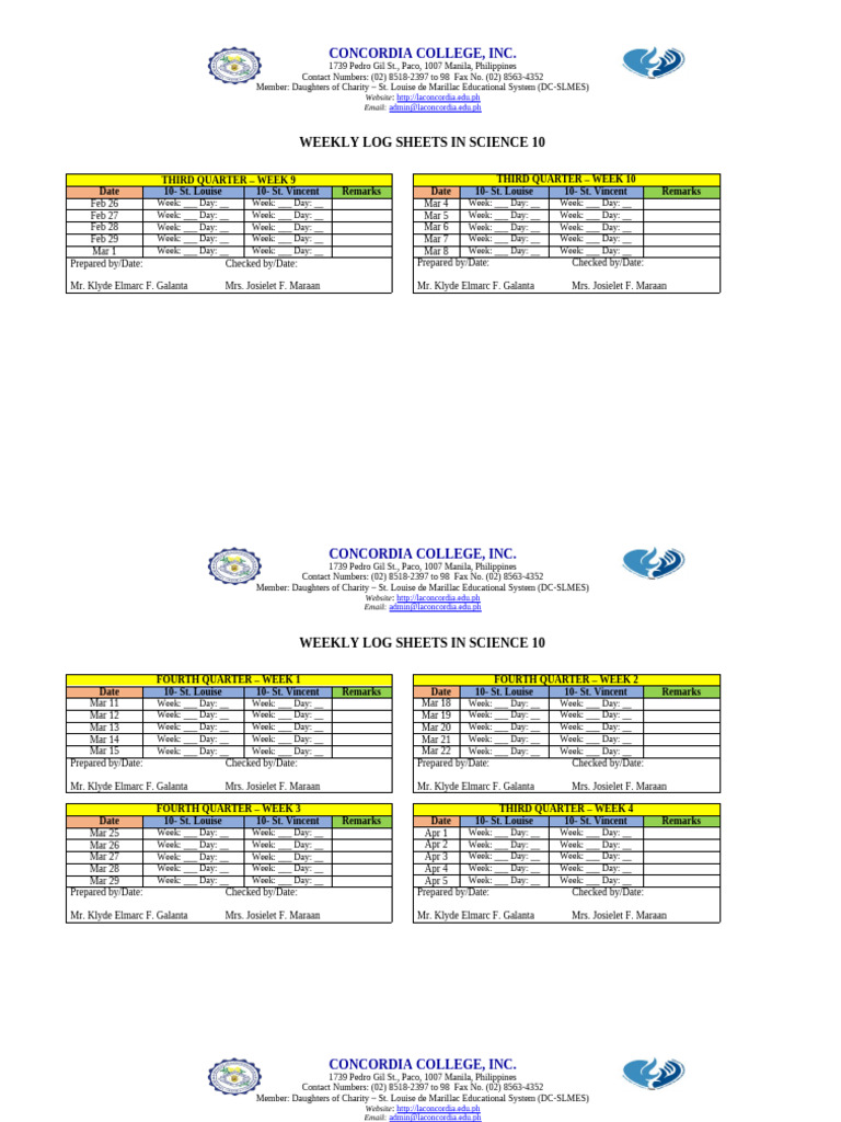 Weekly-Log-Sheets (1) | PDF