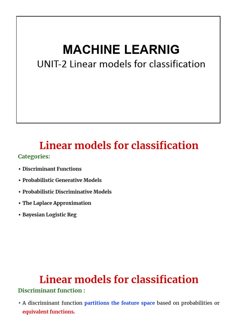2 - Linear Models of Classification | PDF