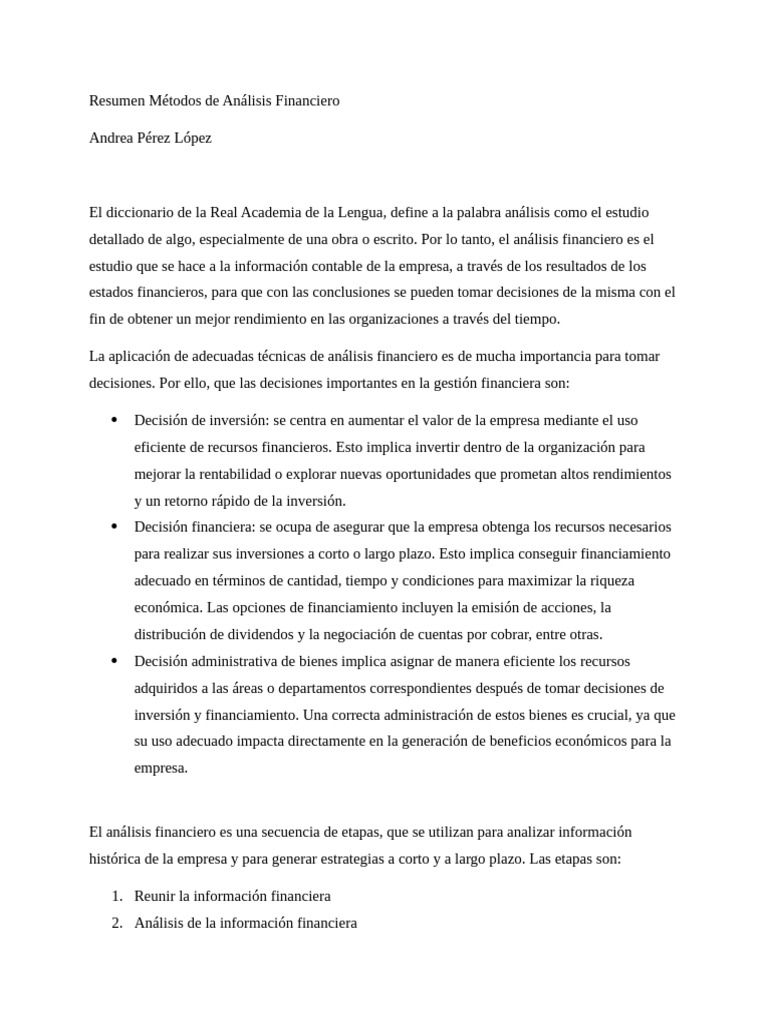 Resumen Métodos de Análisis Financiero | PDF