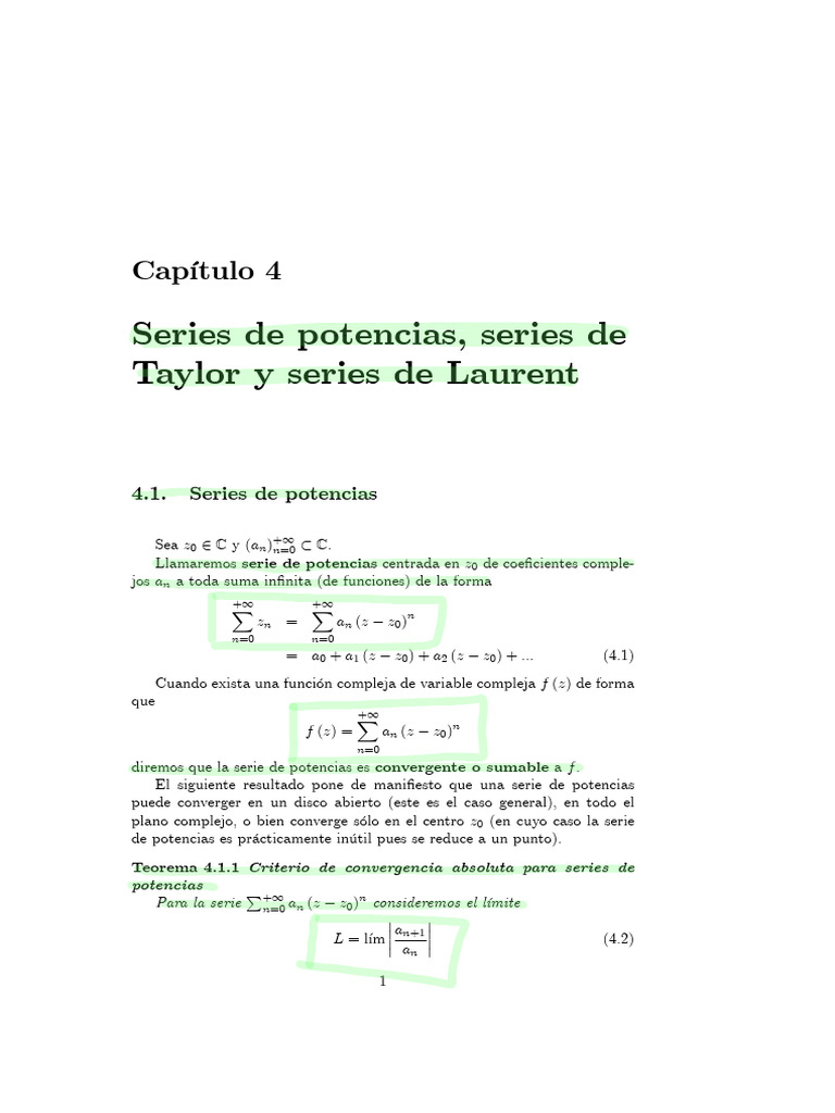 Tema 3. Series de Potencias, Series de Taylor y Series de Laurent | PDF