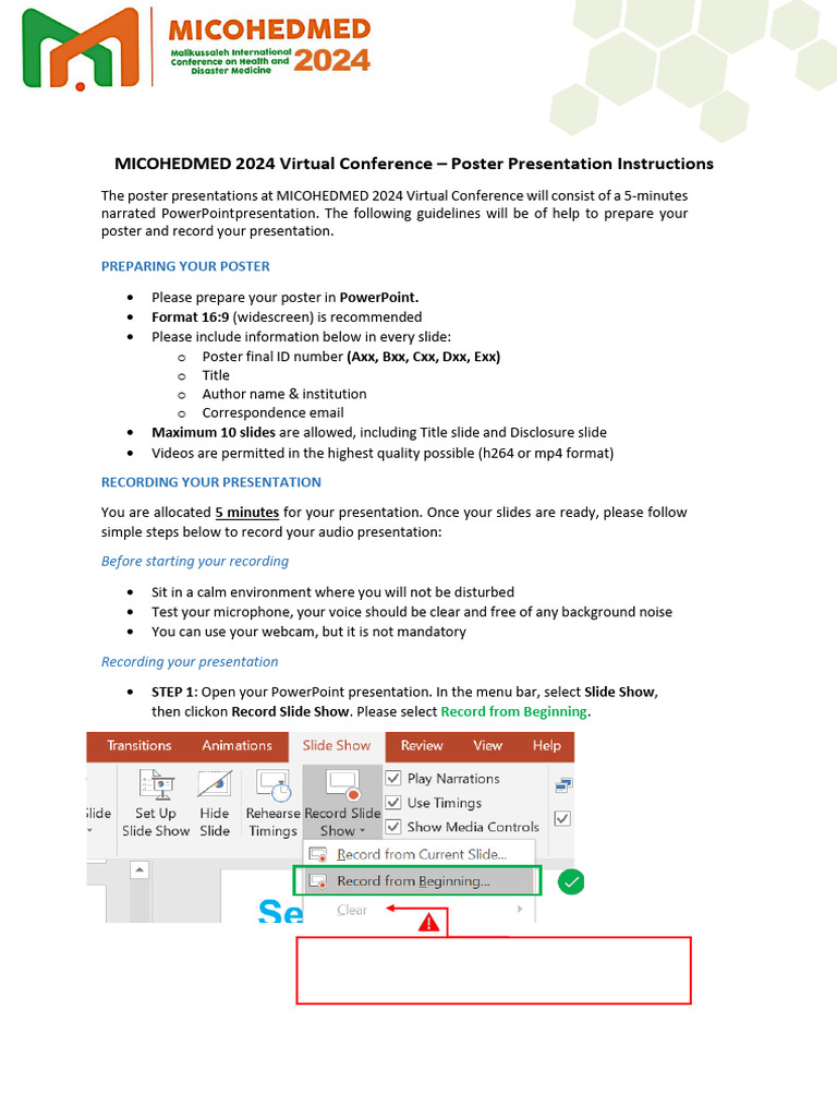 MICOHEDMED 2024 Virtual Conference Poster Presentation Instructions | PDF