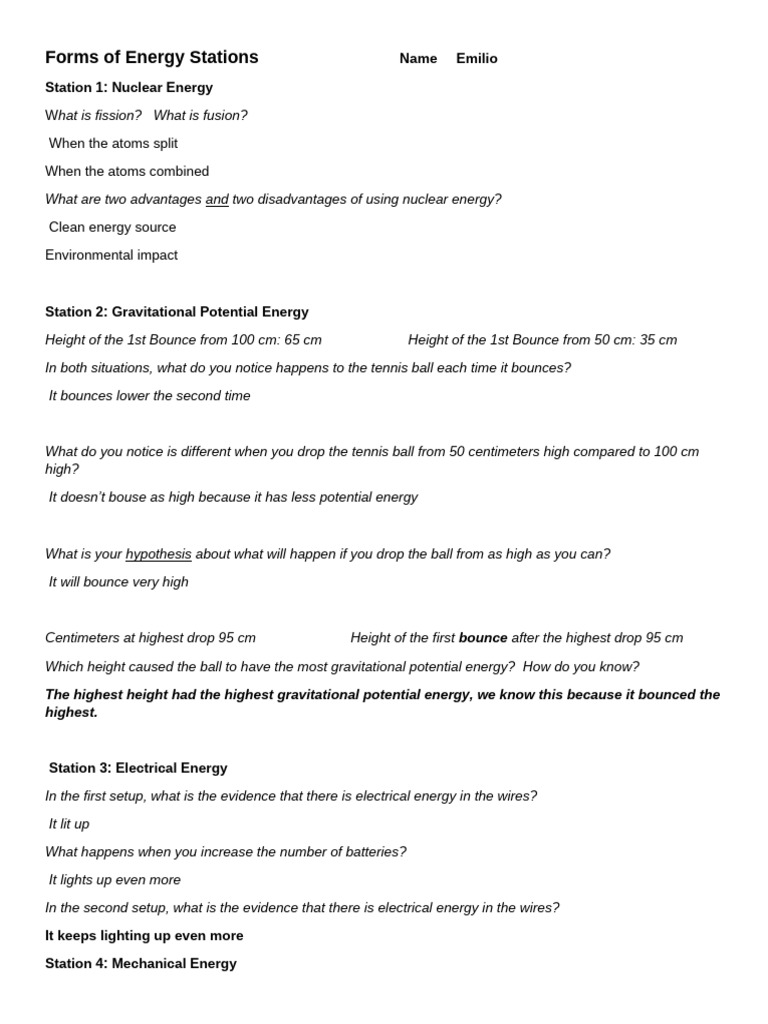 Forms of Energy Stations Student Lab Sheet 23 Updated | PDF