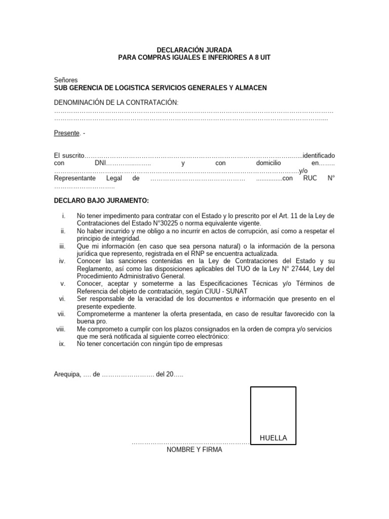 Formato Declaracion Jurada | PDF