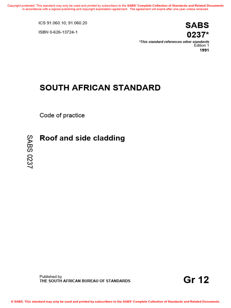 SANS10237 Roof & Side Cladding | PDF