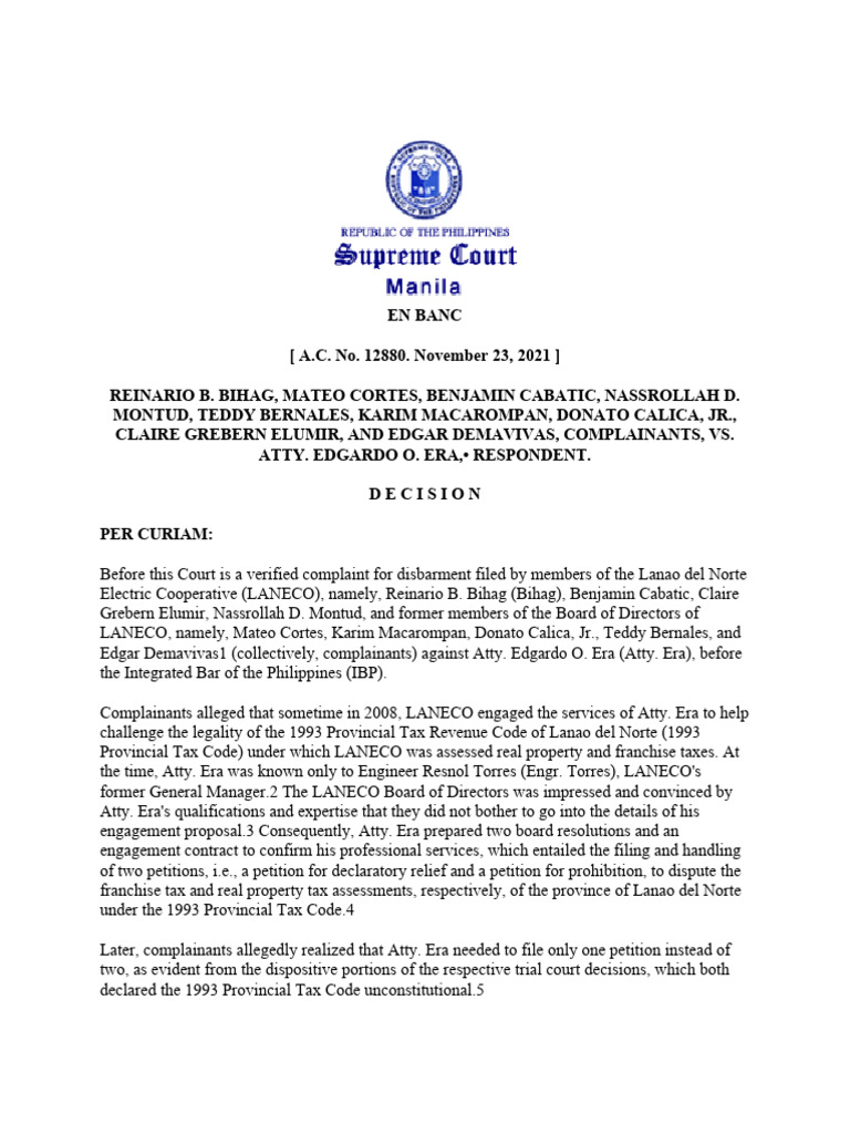 C. Bihag vs. Era, A.C. No. 12880, November 23, 2021 | PDF