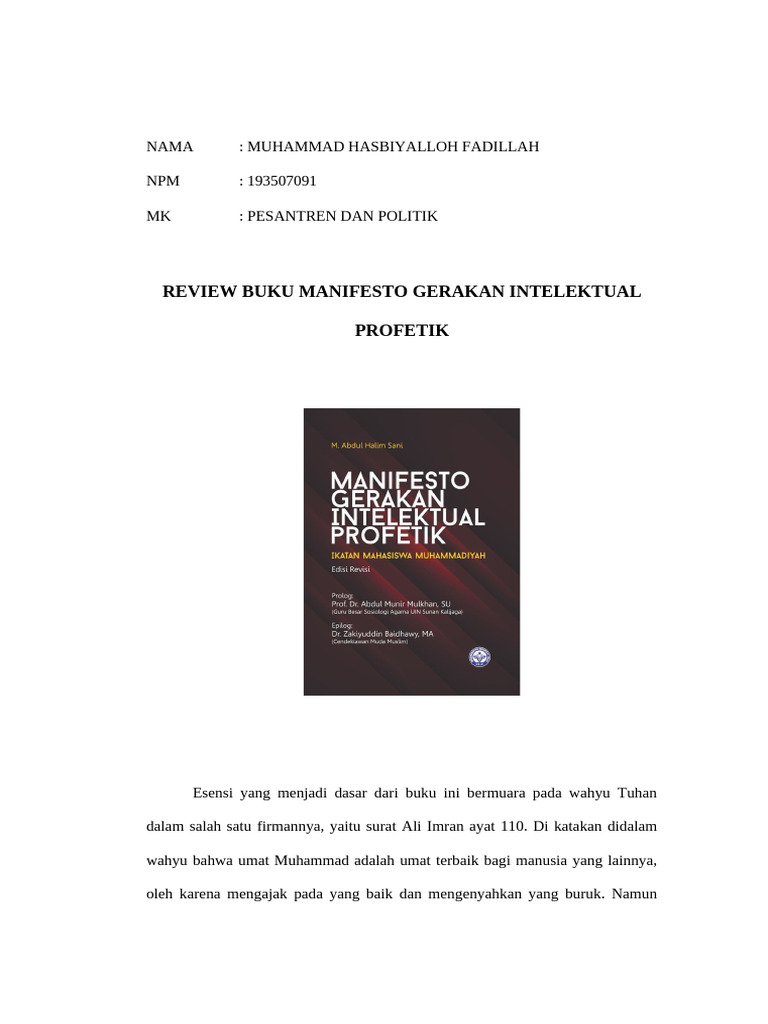 Review Buku Manifesto Gerakan Intelektual Profetik - Hasbii | PDF