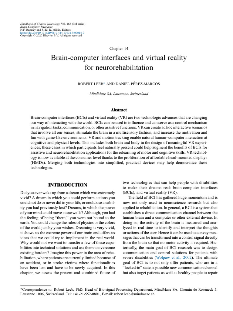 Brain-Computer Interfaces and Virtual Reality For Neurorehabilitation ...