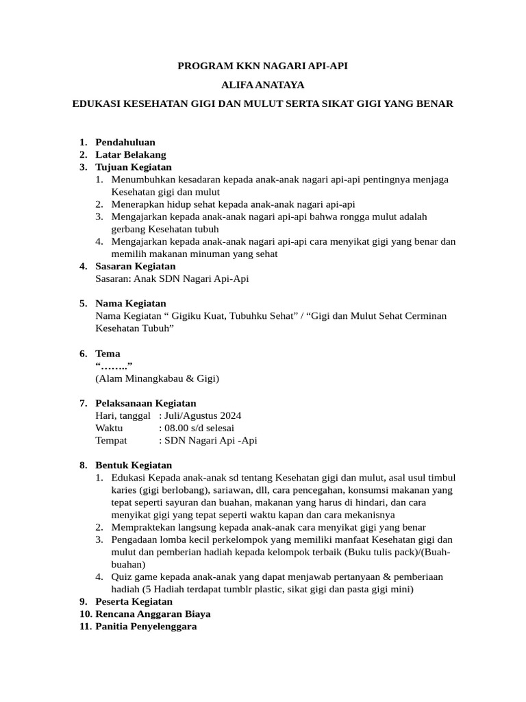 PROGRAM KKN NAGARI API Alifa | PDF