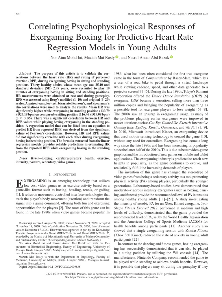 Correlating Psychophysiological Responses of Exergaming Boxing For ...