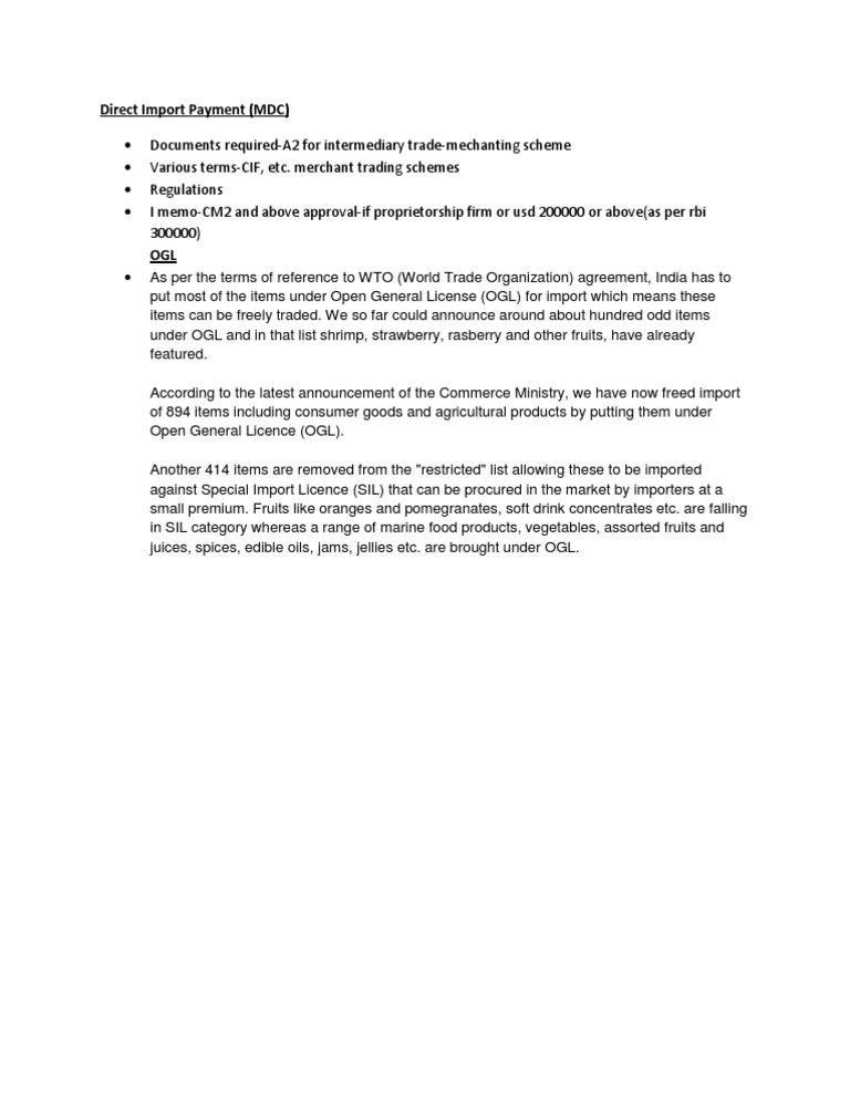 Direct Import Payment and OGL Items | PDF