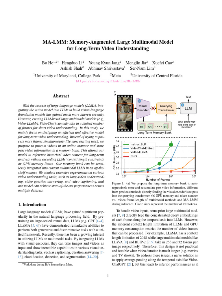 MA-LMM: Memory-Augmented Large Multimodal Model For Long-Term Video Understanding | PDF