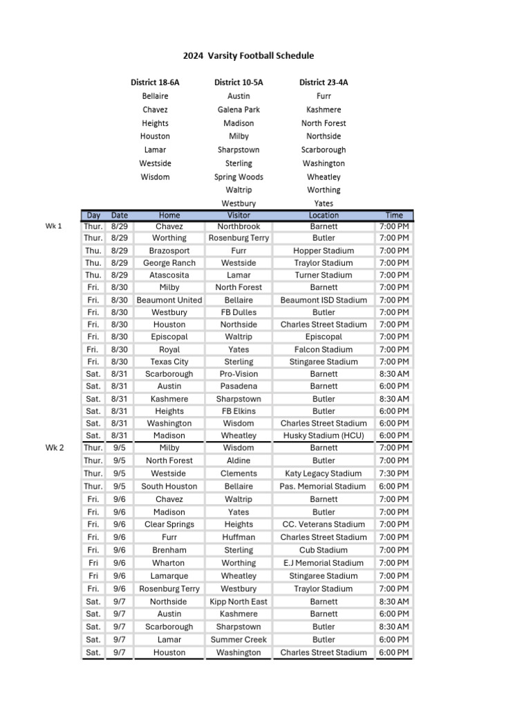 HISD Football Schedule 2025-2026 | PDF