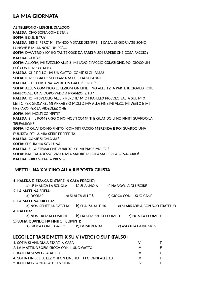 Attività La Mia Giornata (Riflessivi) Word | PDF