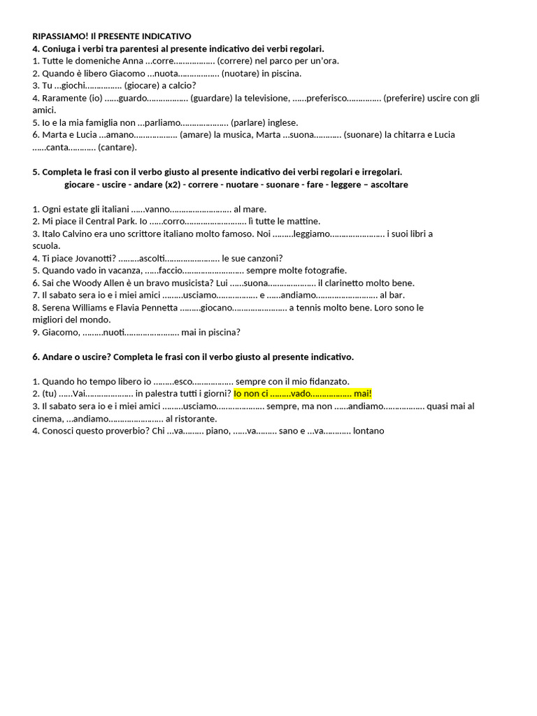 Esercizi Tempo Libero e Passatempi Soluzioni PDF | PDF