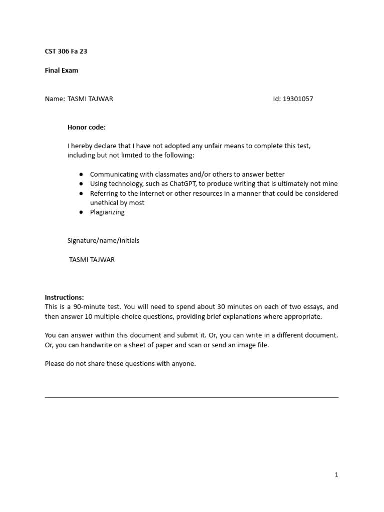 TASMI TAJWAR ANAN - CST 306 Fa 23 Final Exam | PDF