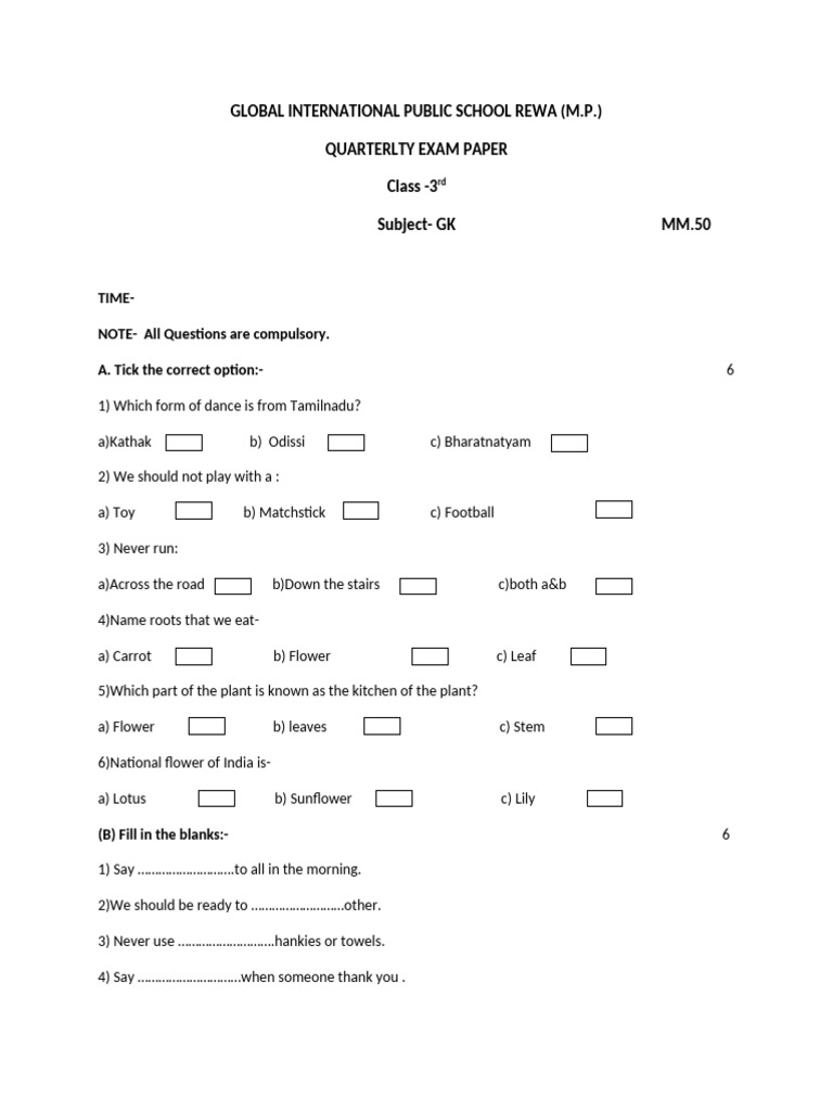 GK Paper 3rd Class Ankit File | PDF