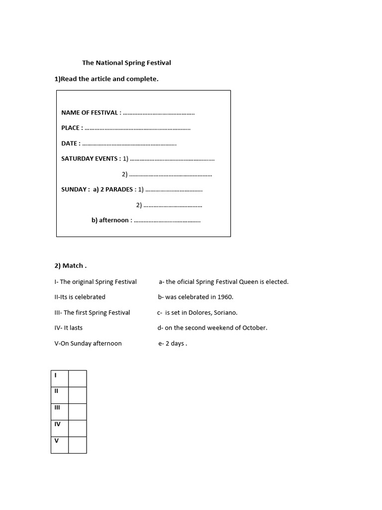 The National Spring Festival - Reading and Writing | PDF