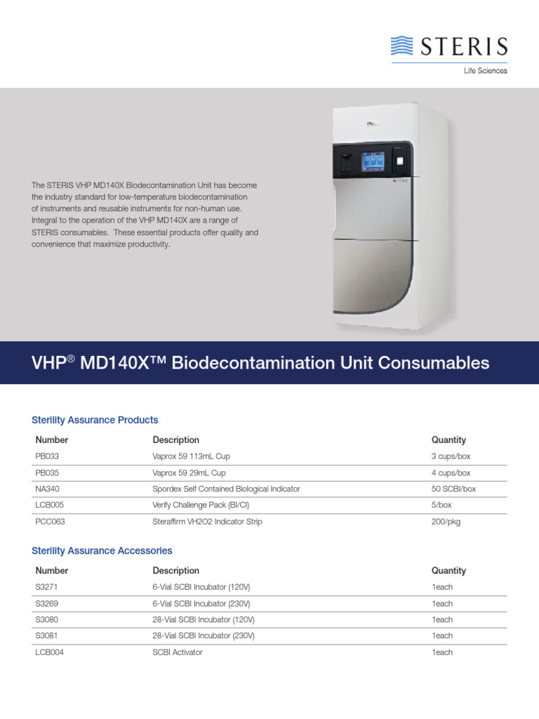 STERIS - MD 140 Biodecon Unit Consumables - Brochure - LS792EN | PDF