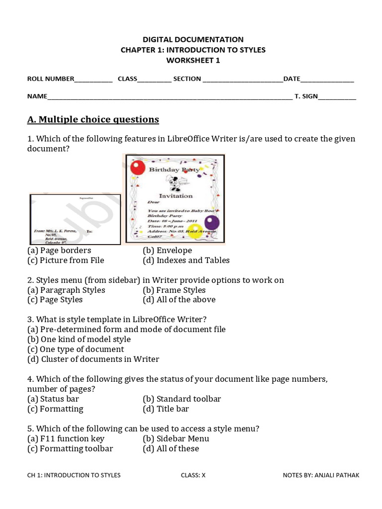 CH1 Styles Worksheet | PDF