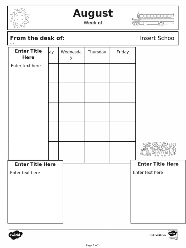 August Weekly Newsletter Black and White | PDF