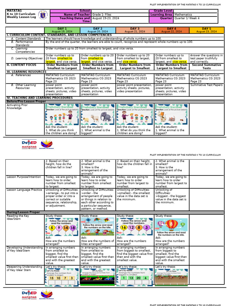 G1 Q1 DLL Week 4 Mathematics | PDF | Curriculum | Foreign Language Studies