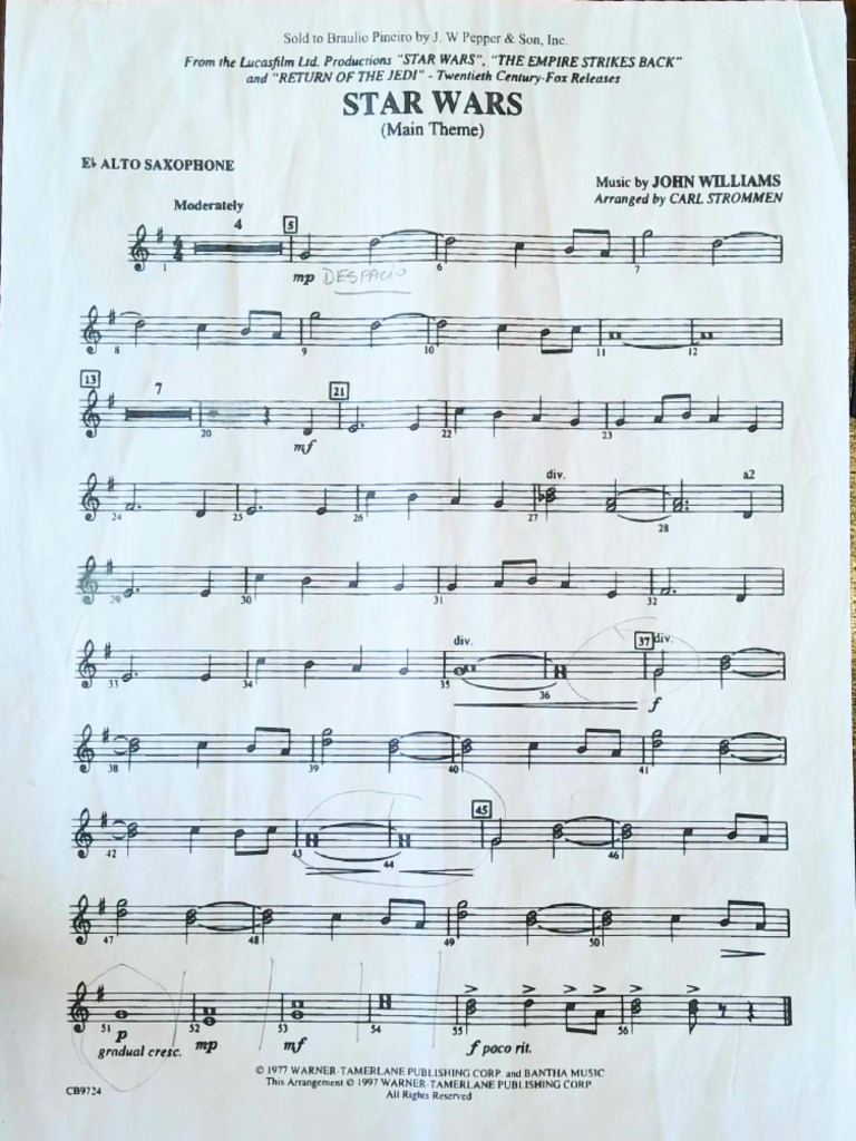 Star Wars (Main Theme) - Eb Alto Saxophone | PDF
