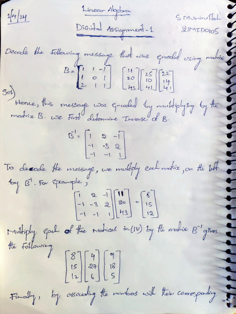Linear Algebra Digital Assignment | PDF
