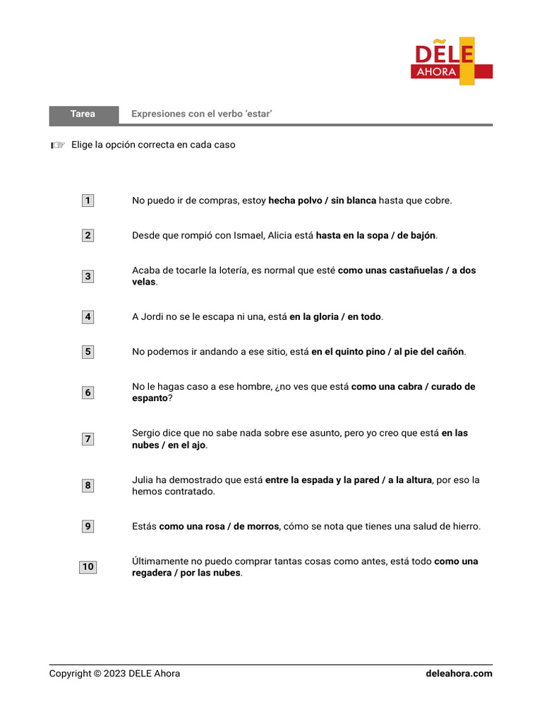 Expresiones Con El Verbo Estar | PDF