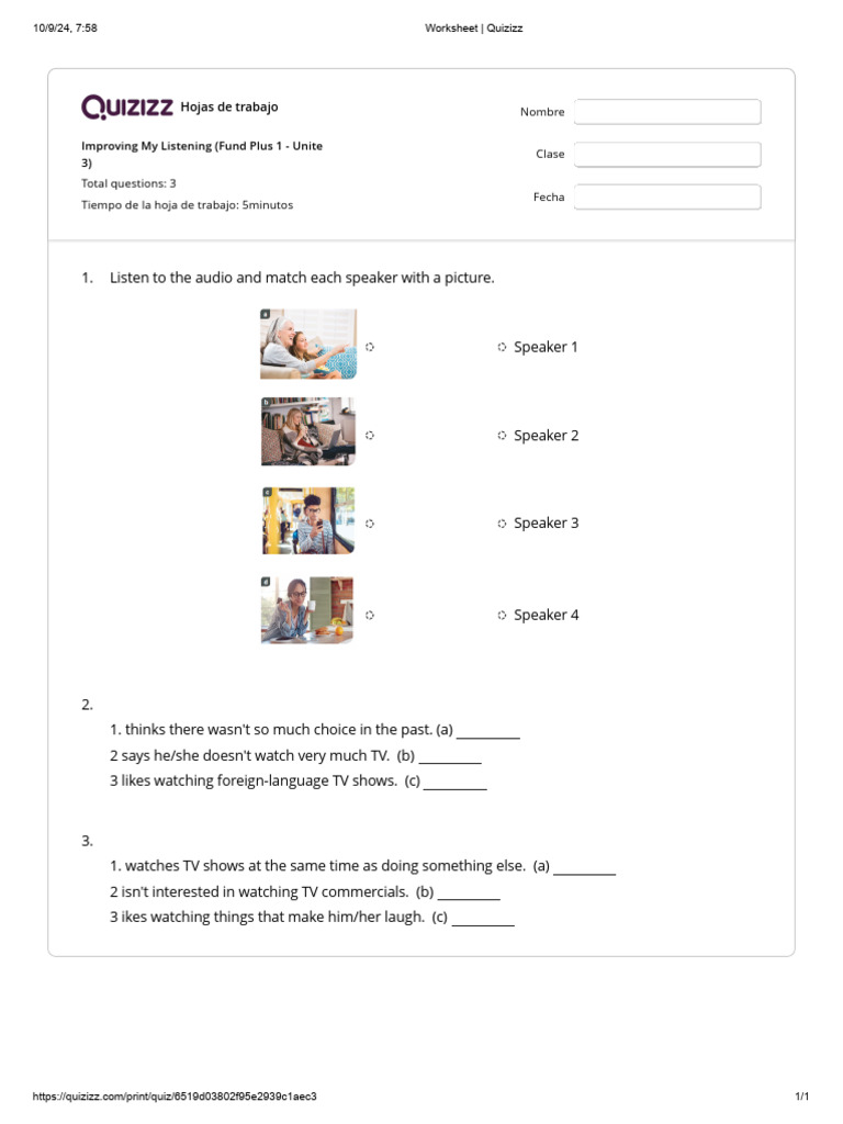 Class 13 - Paper Mode - Listening Activity Quiziz - FUND Plus 1 | PDF